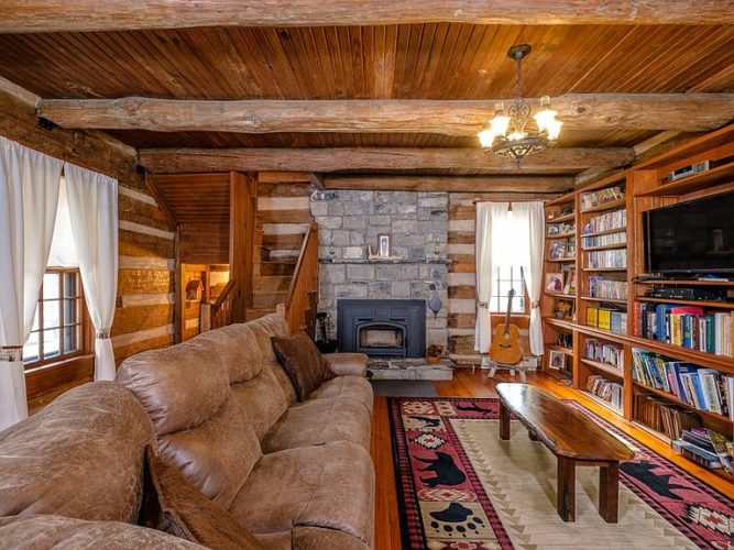 Look inside! Log house with mountain views. Five acres in Virginia ...